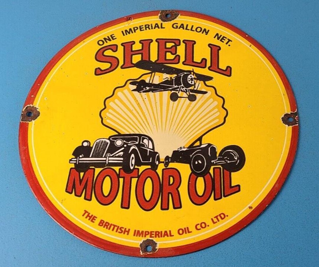 Vintage Shell Gasoline Sign - Gas Pump Porcelain One Gallon Motor Oil ...
