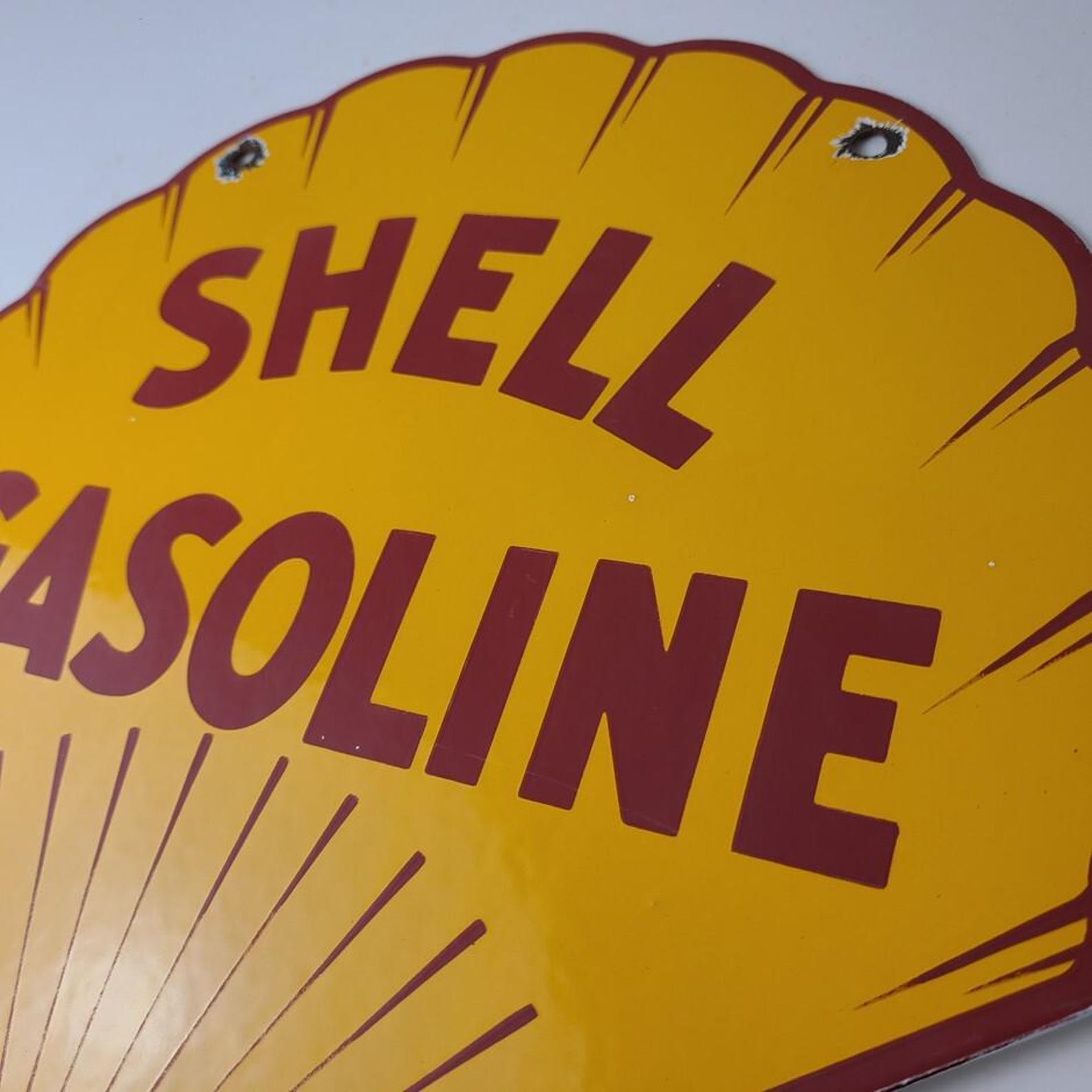 Vintage Shell Gasoline Sign - Clam Shell Porcelain Gas Pump Service ...