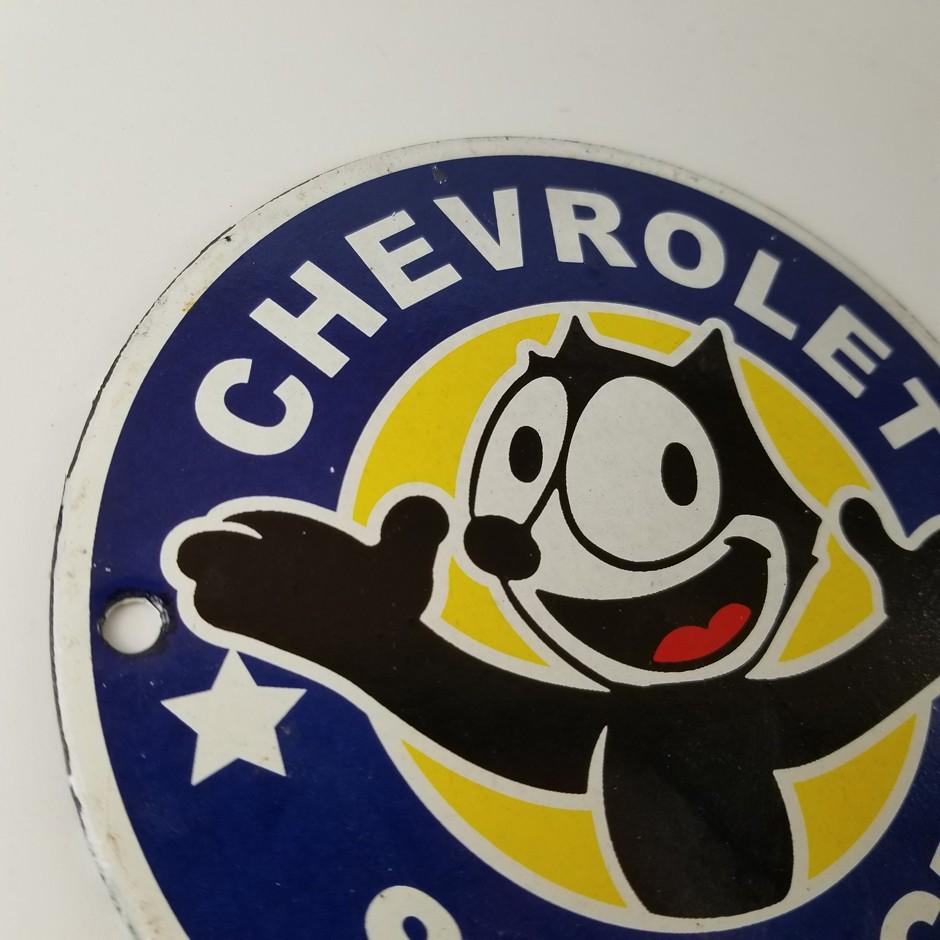 Vintage Chevrolet Porcelain Sign - Chevy Felix the Cat Service Gas Pump ...