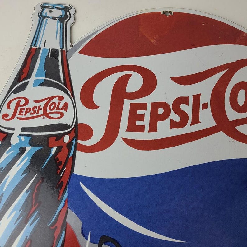 Vintage Pepsi Porcelain Sign - Ice Cold Beverage Drink Cola Gas Service ...
