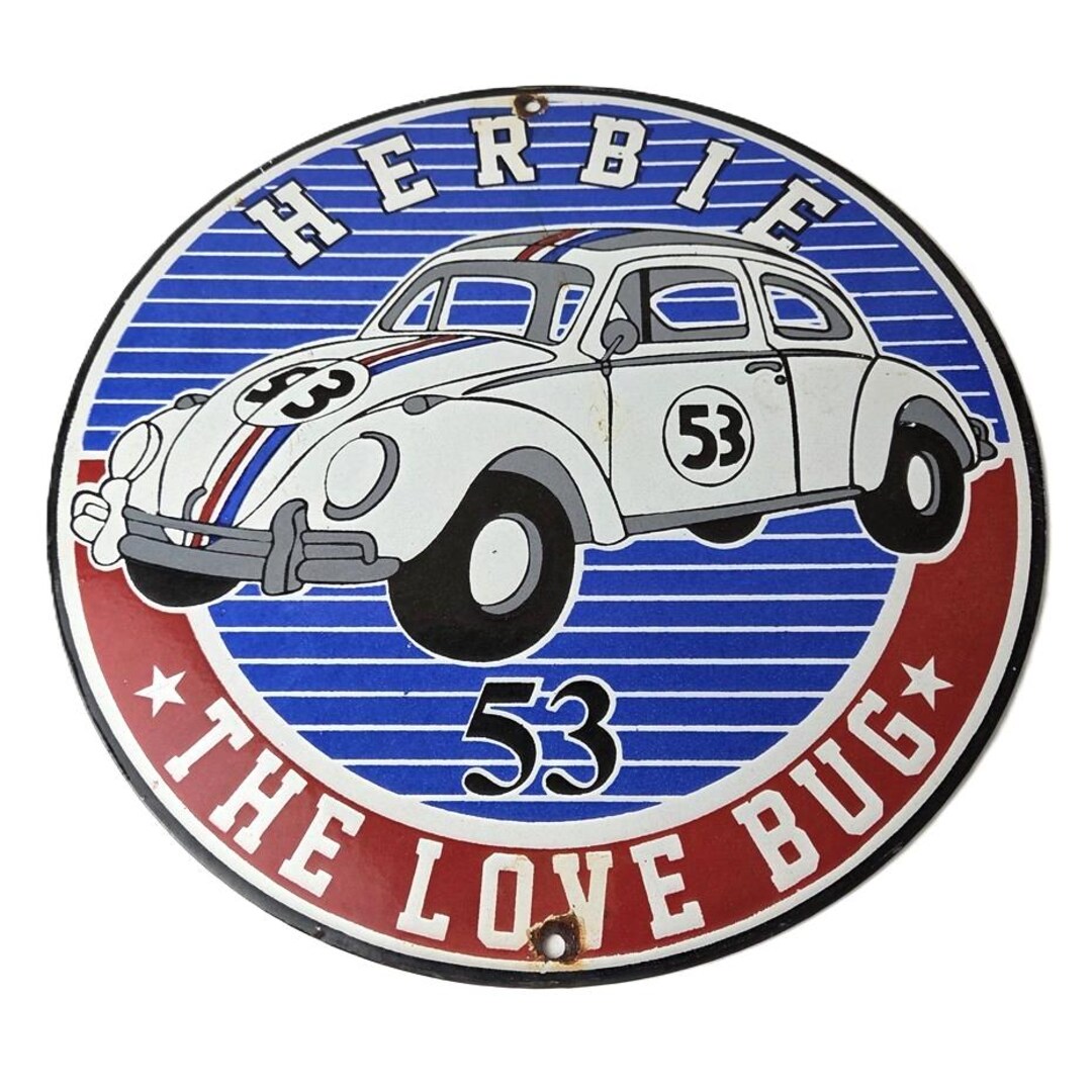 Vintage Volkswagen Sign - Porcelain Vw Herbie Love Bug Car Sales 53 Gas ...