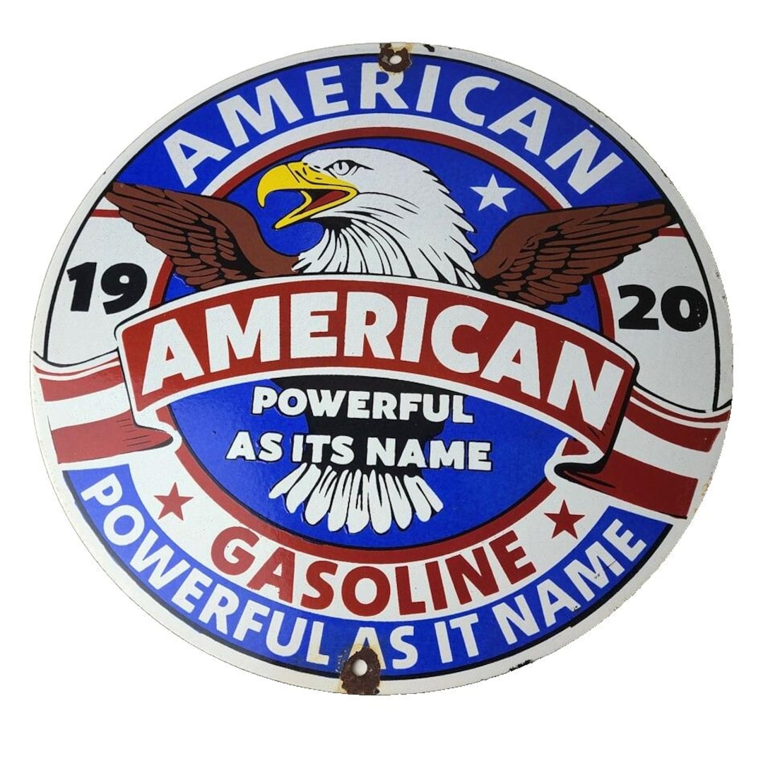 Vintage American Gasoline Porcelain Sign - Blad Eagle Powerful Gas Pump ...