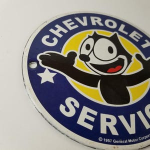 Vintage Chevrolet Porcelain Sign - Chevy Felix the Cat Service Gas Pump ...