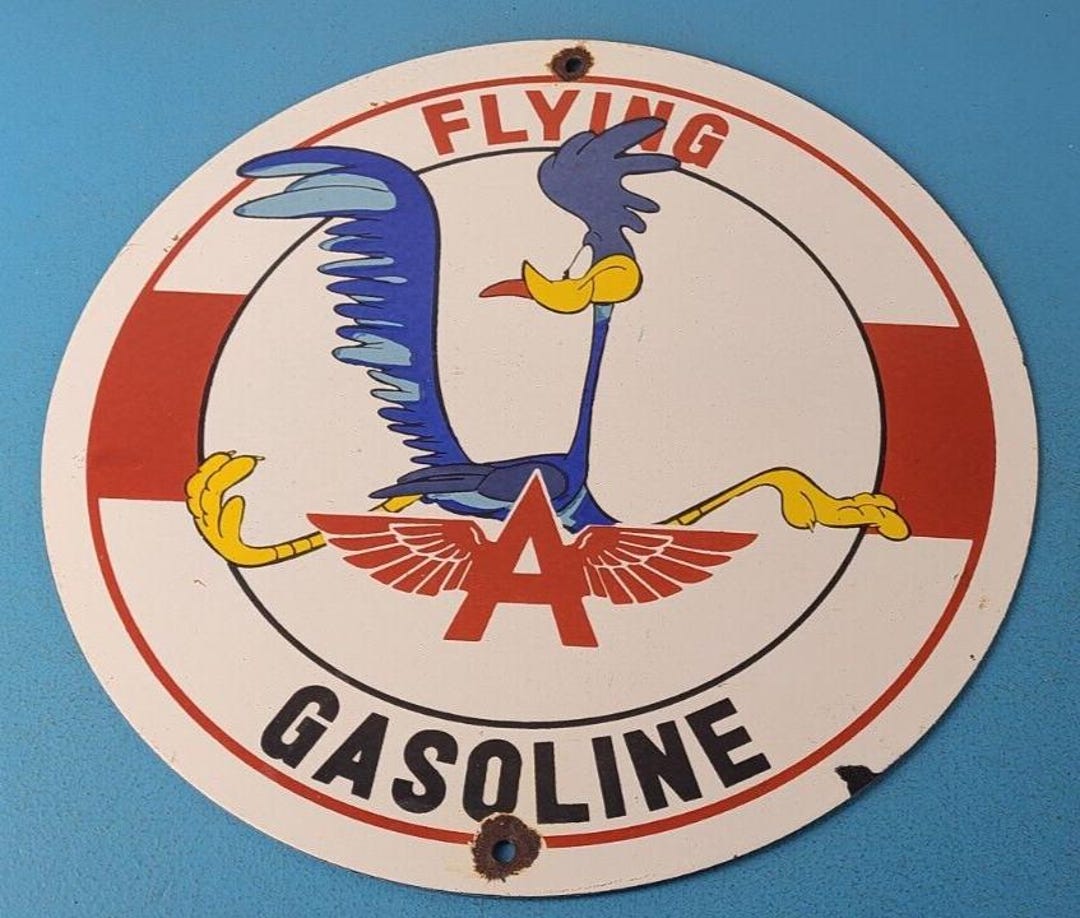 Vintage Flying A Gasoline Porcelain Sign - Mopar Chrysler Road Runner ...