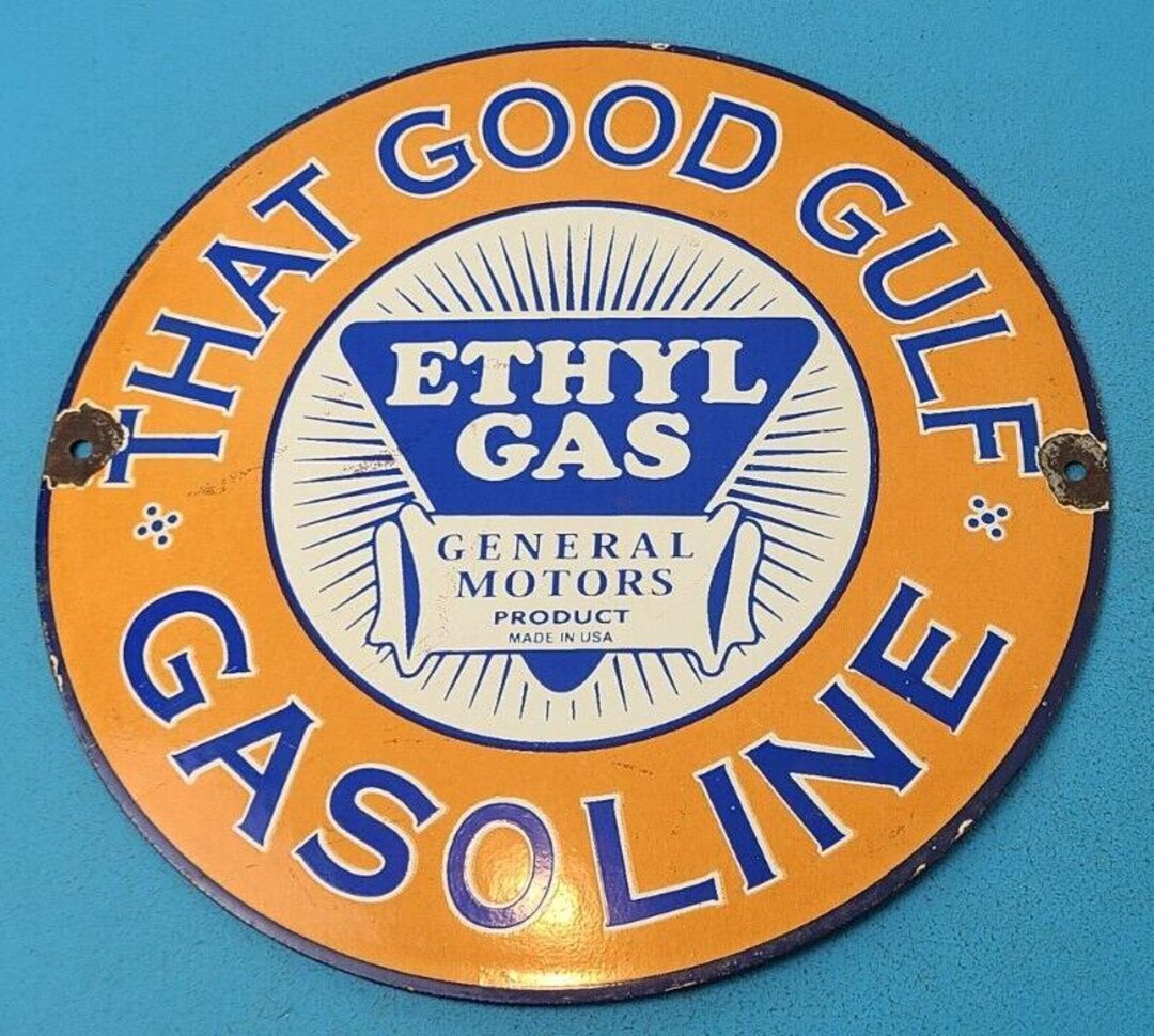 Vintage Gulf Gasoline Porcelain Ethyl Gas Service Station General ...