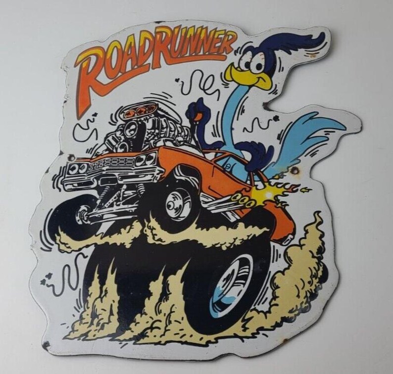 Vintage Rat Fink Porcelain Sign - Plymouth Road Runner Hot Rod Gas Pump ...