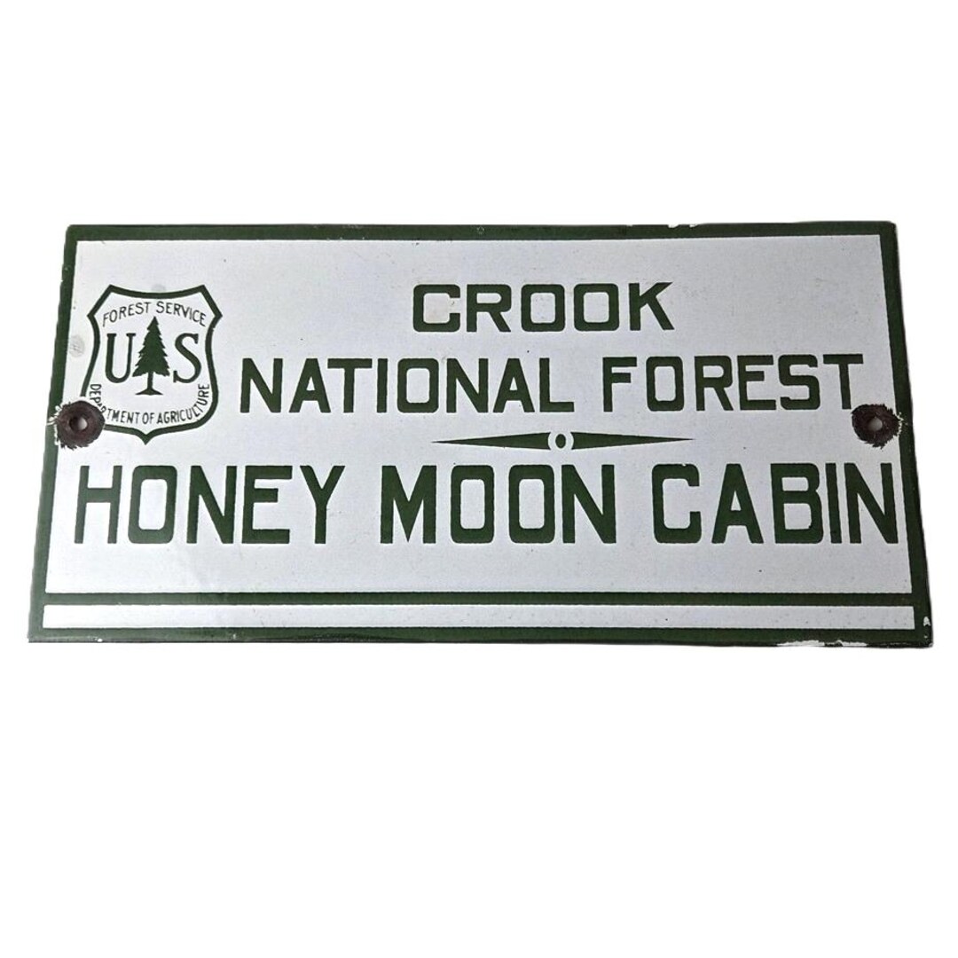 Vintage Forest Service Sign - Honey Moon Cabin Porcelain National Park ...