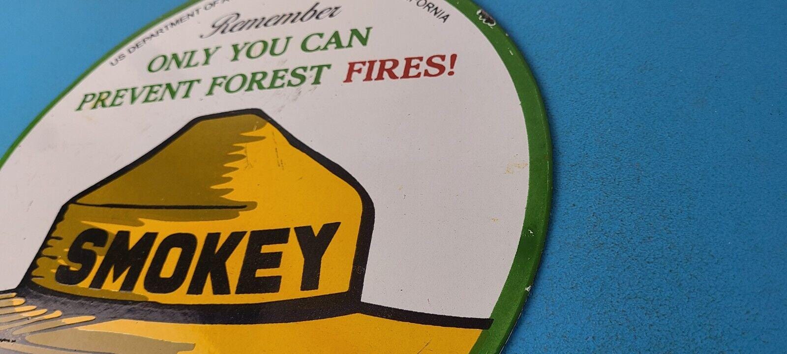 Vintage Forest Service Gas Pump Sign - Smokey the Bear Porcelain Sign ...