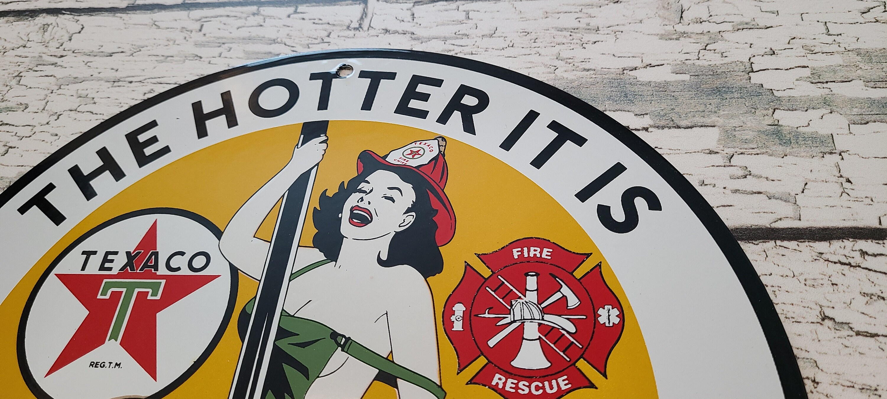 Vintage Texaco Gasoline Porcelain Pin up Girl Fire Chief Gas Service ...