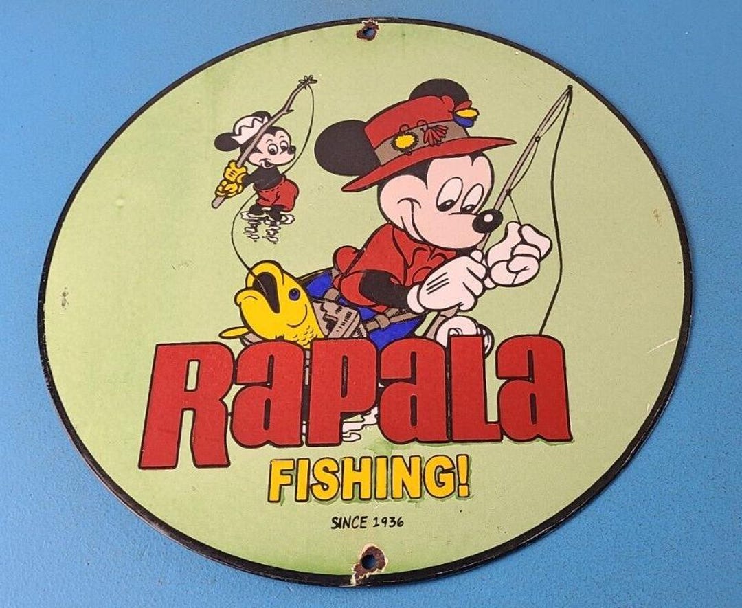 Vintage Rapala Fishing Sign - Mickey Mouse Sign - Tackle Lures Gas Oil ...