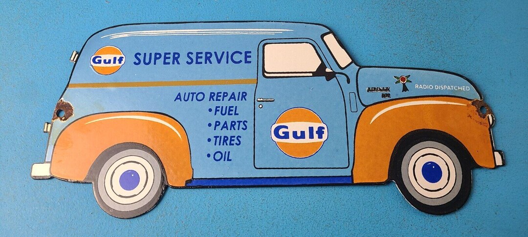 Vintage Gulf Gasoline Sign - Gas Motor Oil Service Truck Pump Porcelain ...