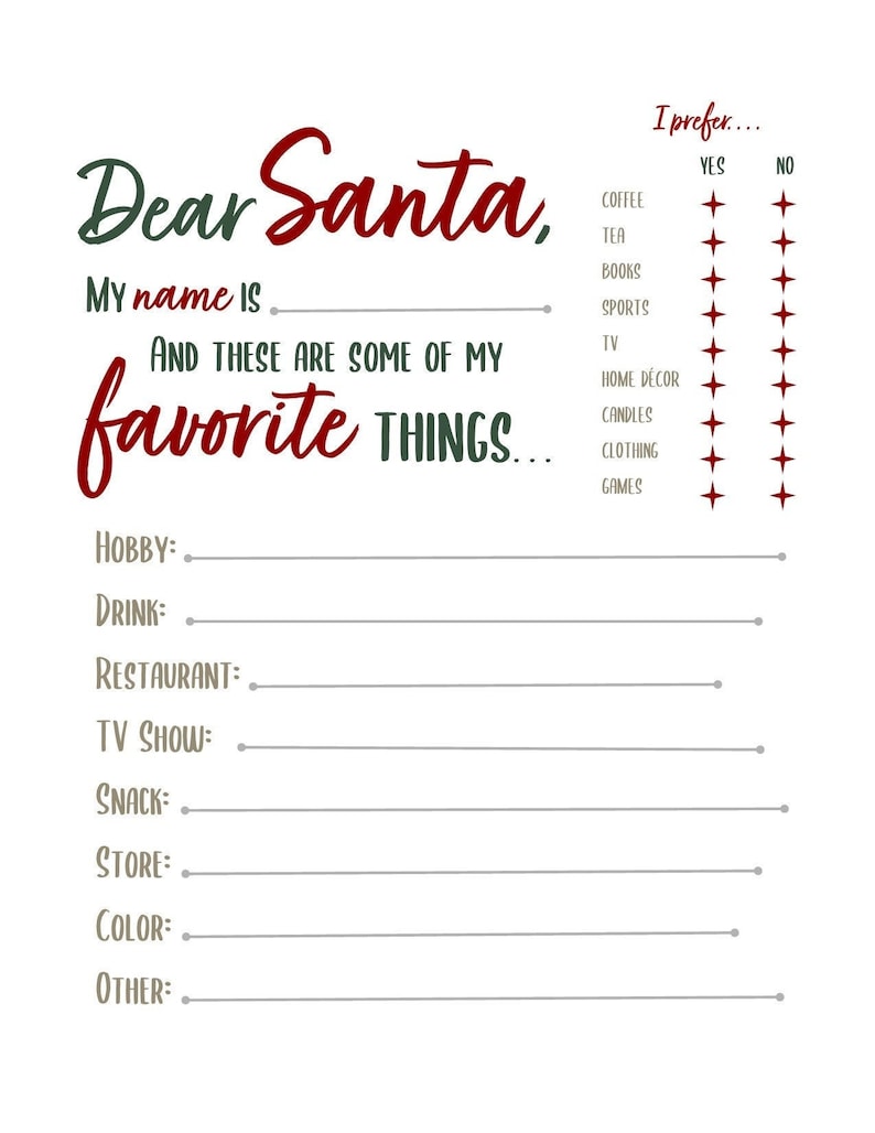 Secret Santa Questionnaire - Etsy