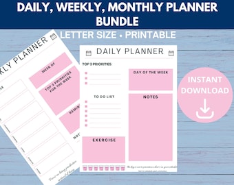 2025 Printable Planner Bundle Girly Pink Heart PDF 2026 Daily A5 ...
