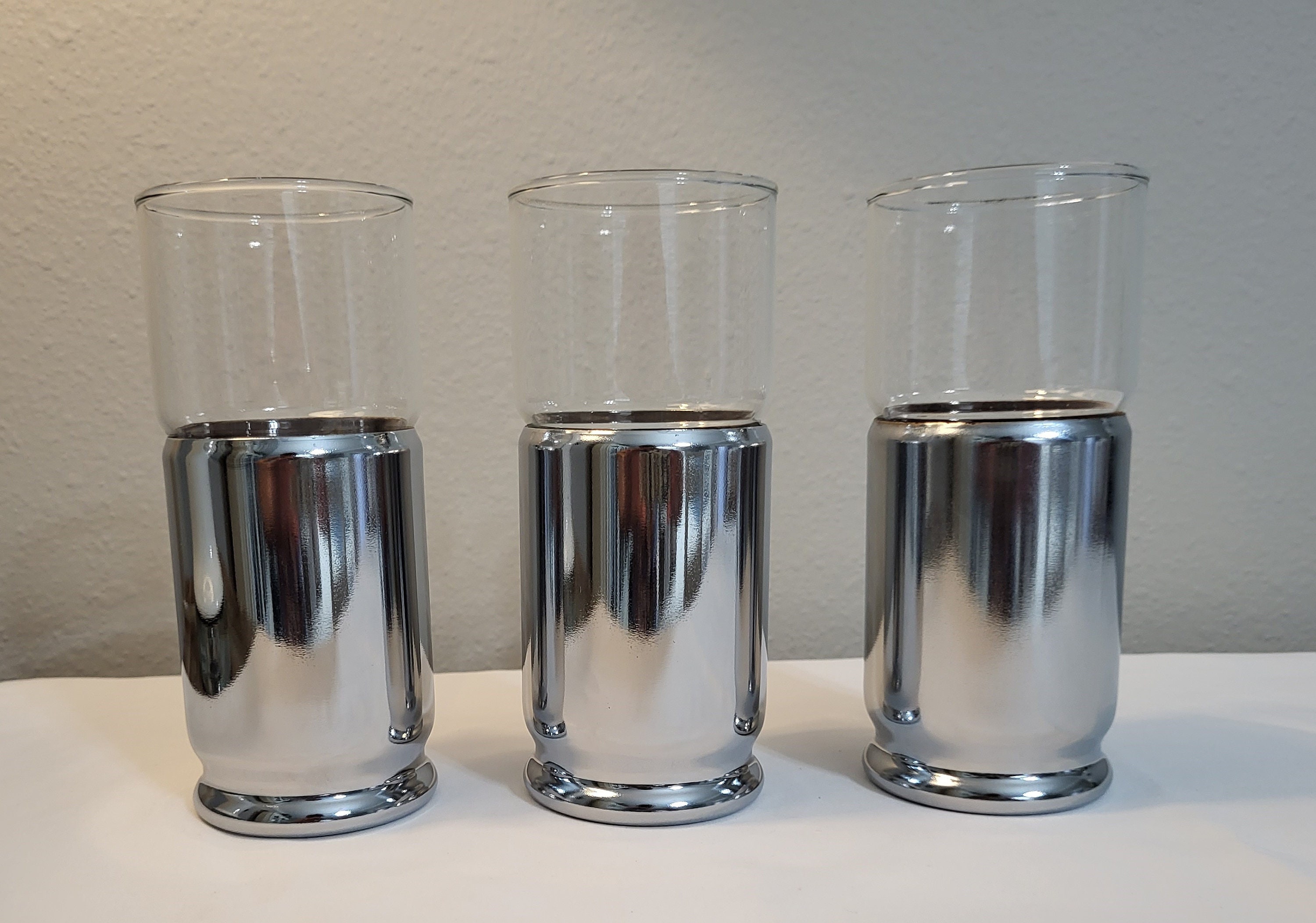 Vintage Mid Century Modern Hellerware Chromium Crystal/chrome Glasses ...