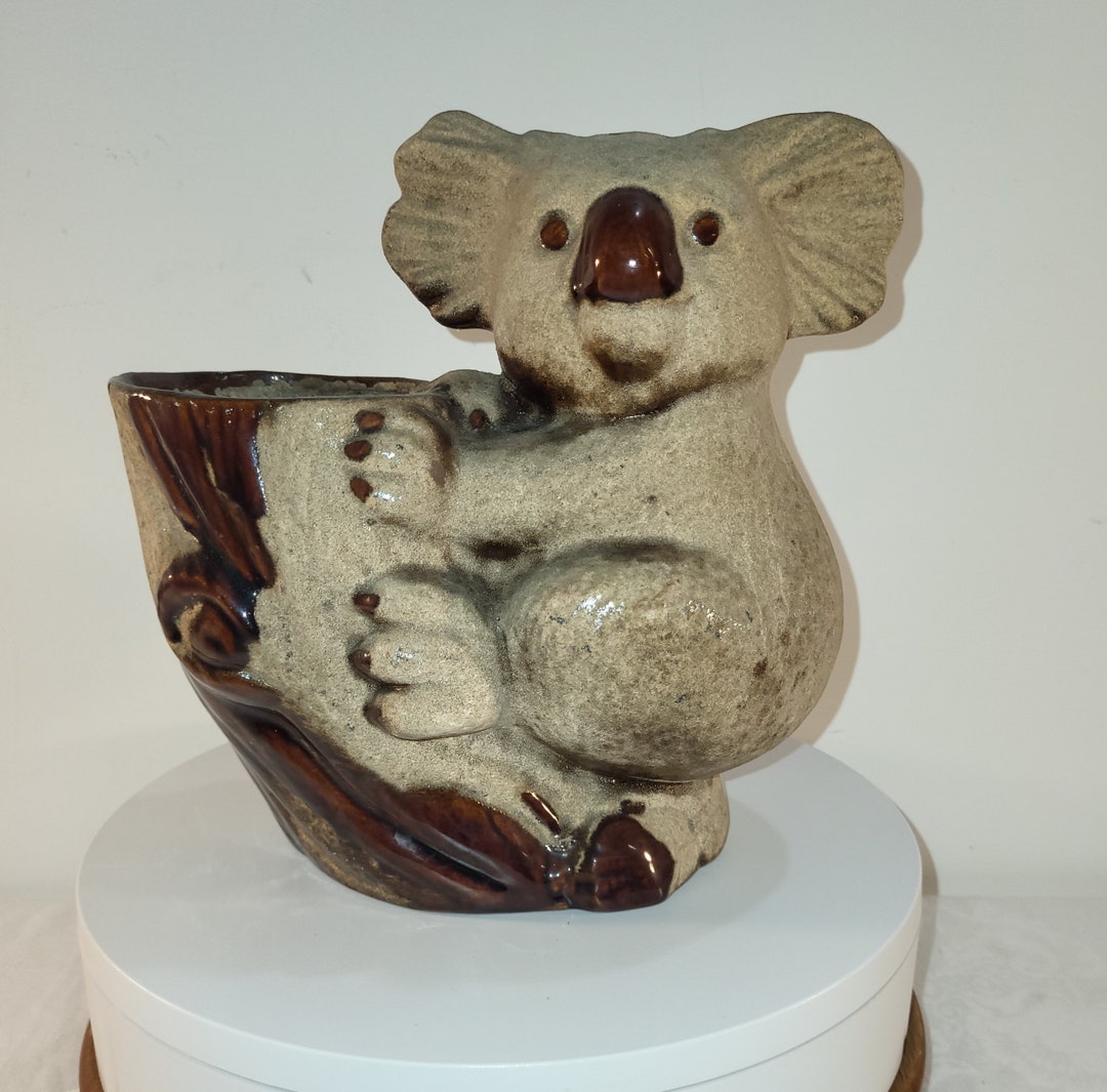 Vintage Royal Haeger USA Pottery Koala Planter Tree Stump Textured ...