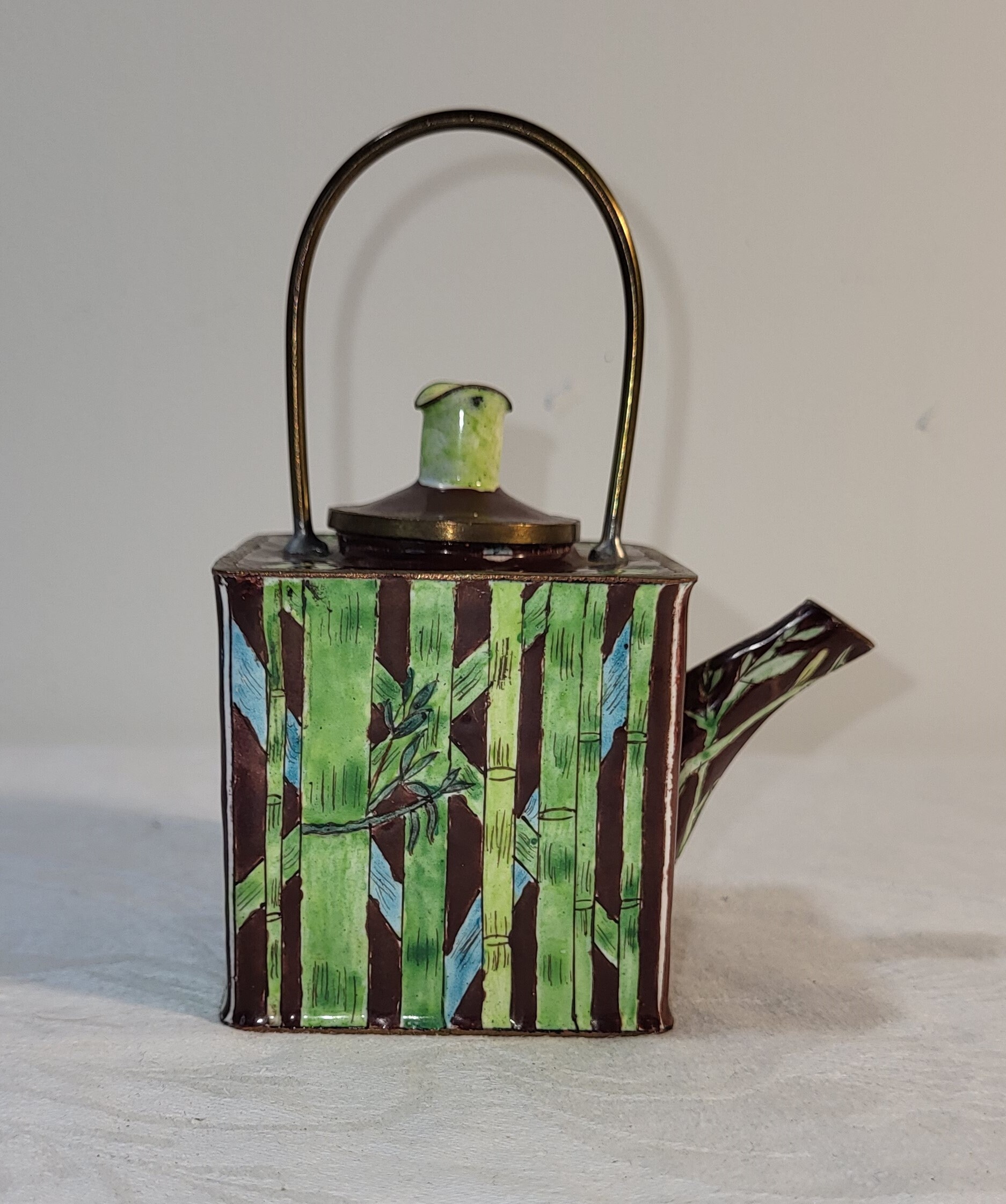 Tiny Mini Japan Enamel Teapot Figure Lidded Bamboo Signed - Etsy