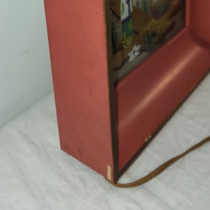 Vintage MCM Lighted Shadow Box Asian Scene, Red Metal Frame, 3 Way ...