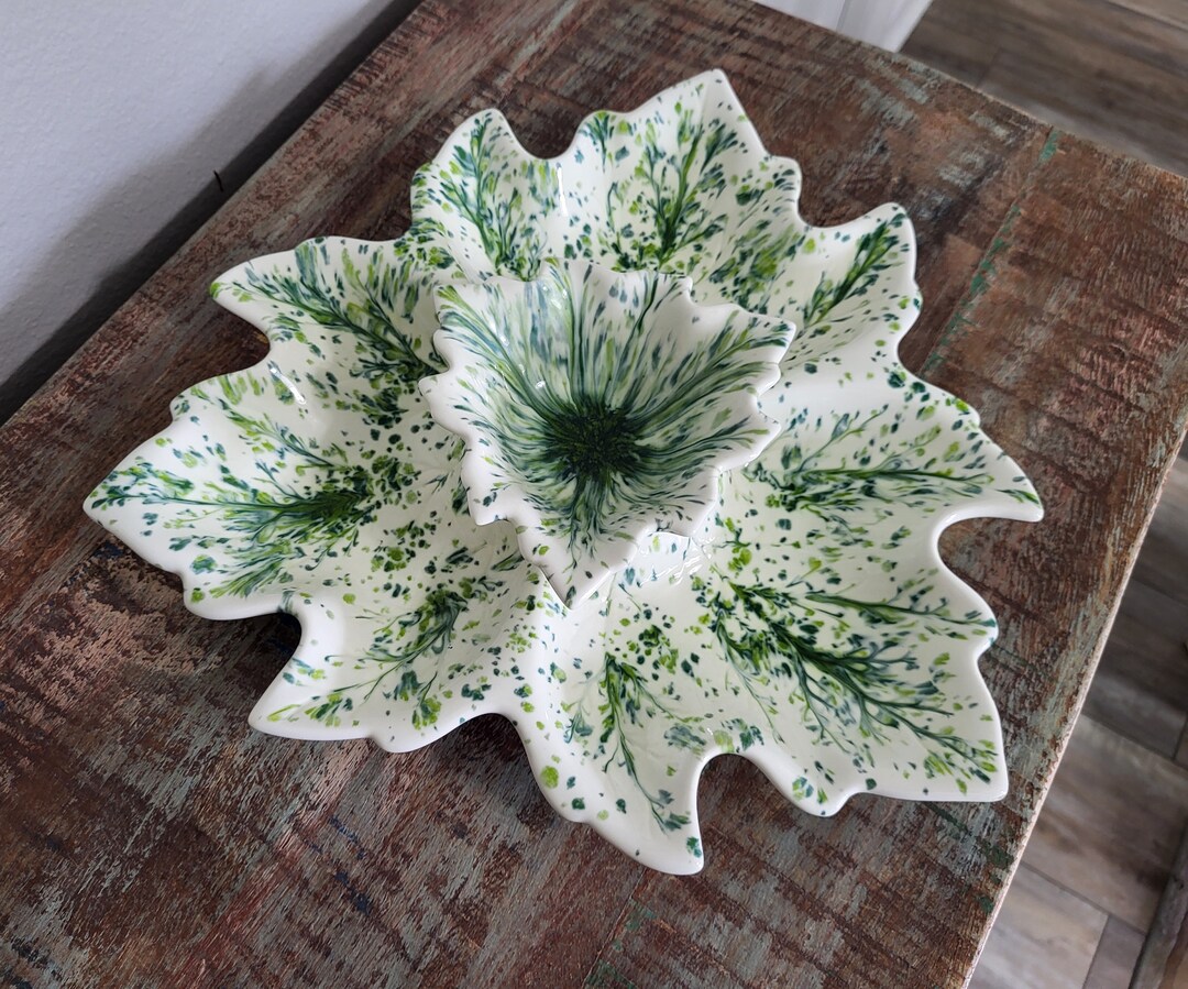 MCM Chip Dip Trinket Olives Charcuterie Leaf Shaped Bowl Marked Holland ...