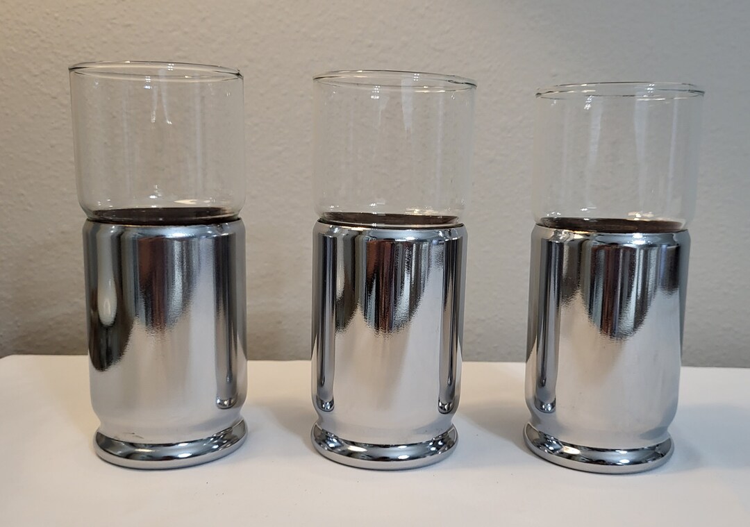Vintage Mid Century Modern Hellerware Chromium Crystal/chrome Glasses ...