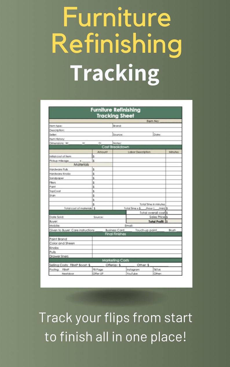 Furniture Refinishing Tracking Sheet - Etsy