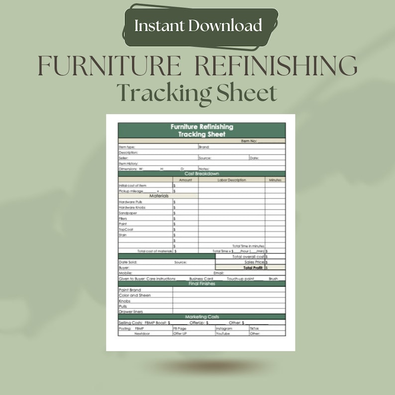 Furniture Refinishing Tracking Sheet - Etsy