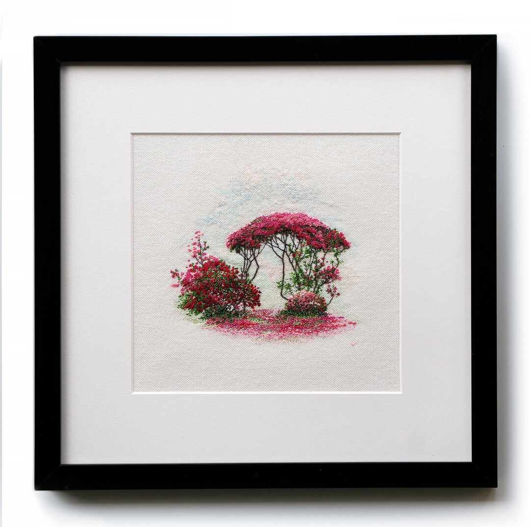 Hand Embroidery Picture Azalea, Realistic, Unique Embroidery Style ...