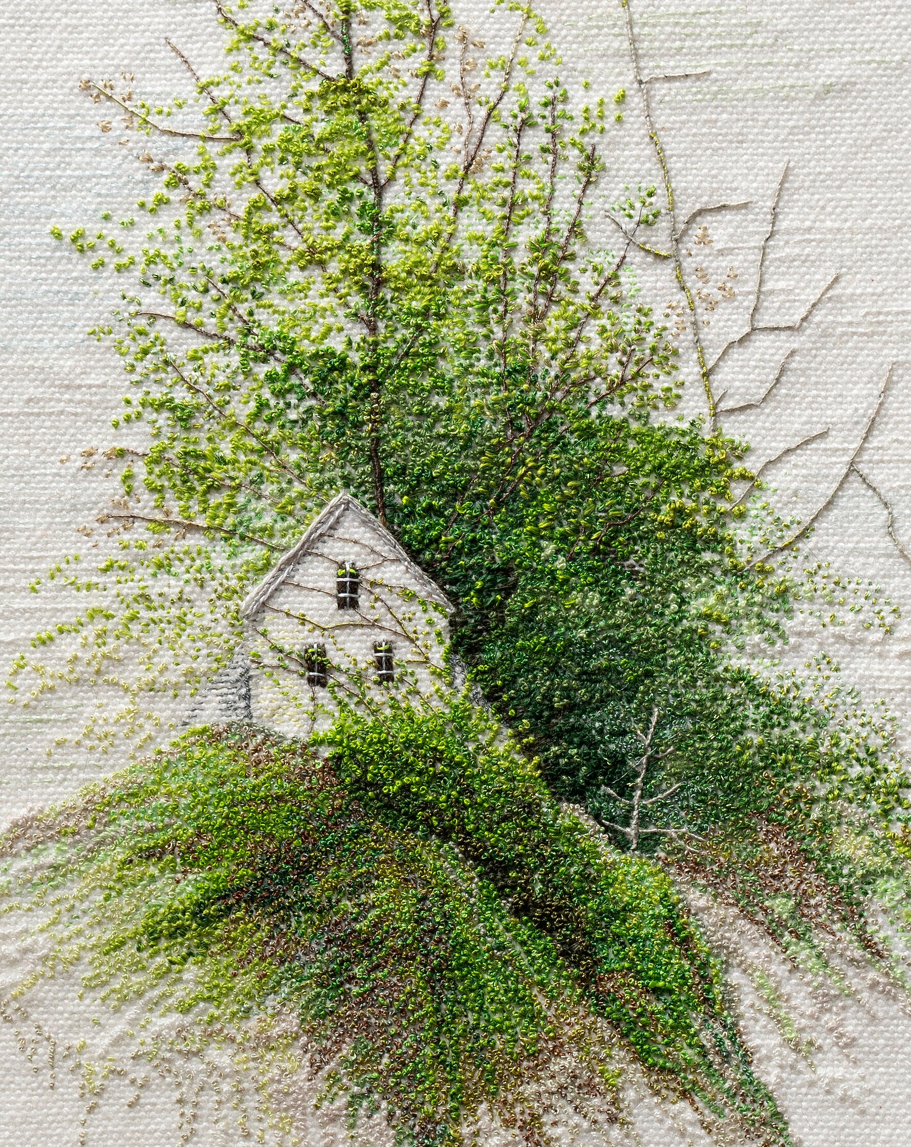 Hand Miniature Embroidery Picture House on the Rock, Realistic, Unique ...