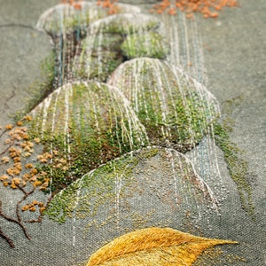 Forest Waterfall, Embroidery Art, Handmade, Wooden Frame, Autumn ...