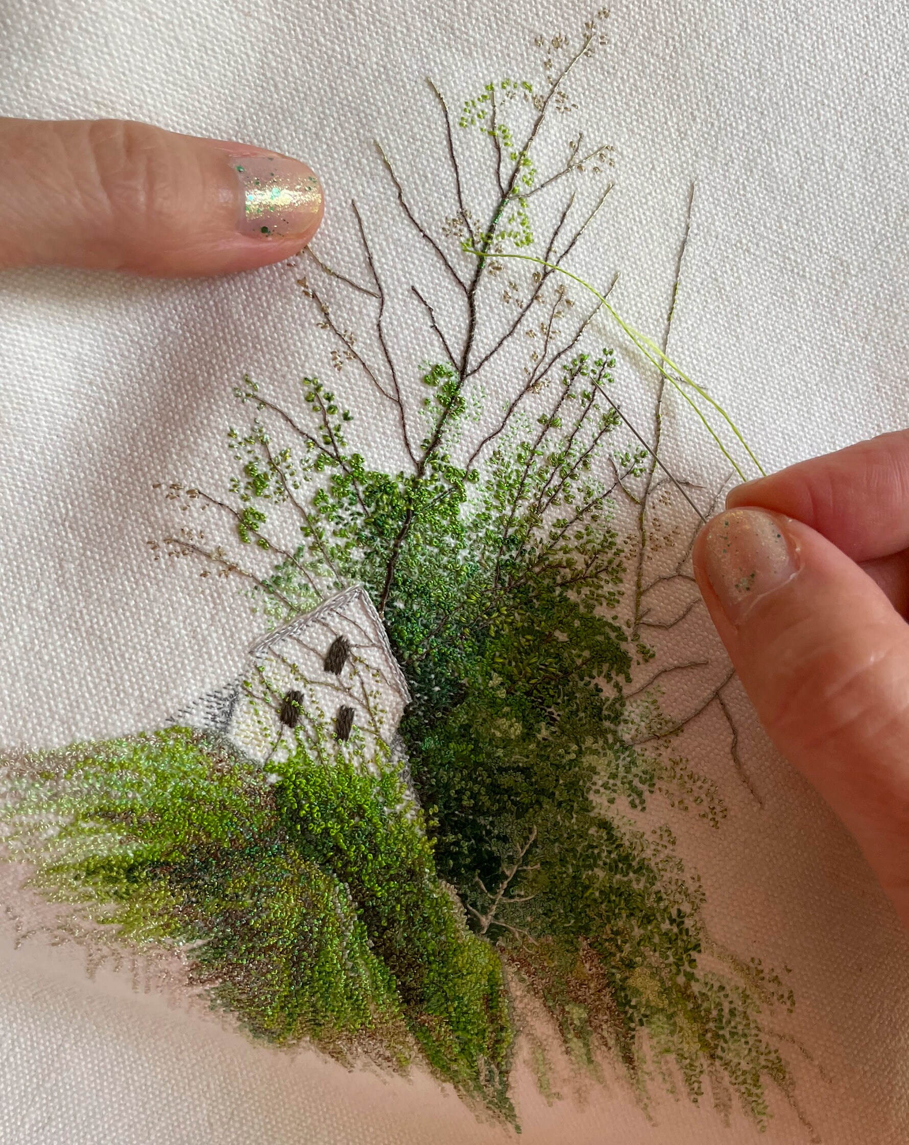 Hand Miniature Embroidery Picture House on the Rock, Realistic, Unique ...