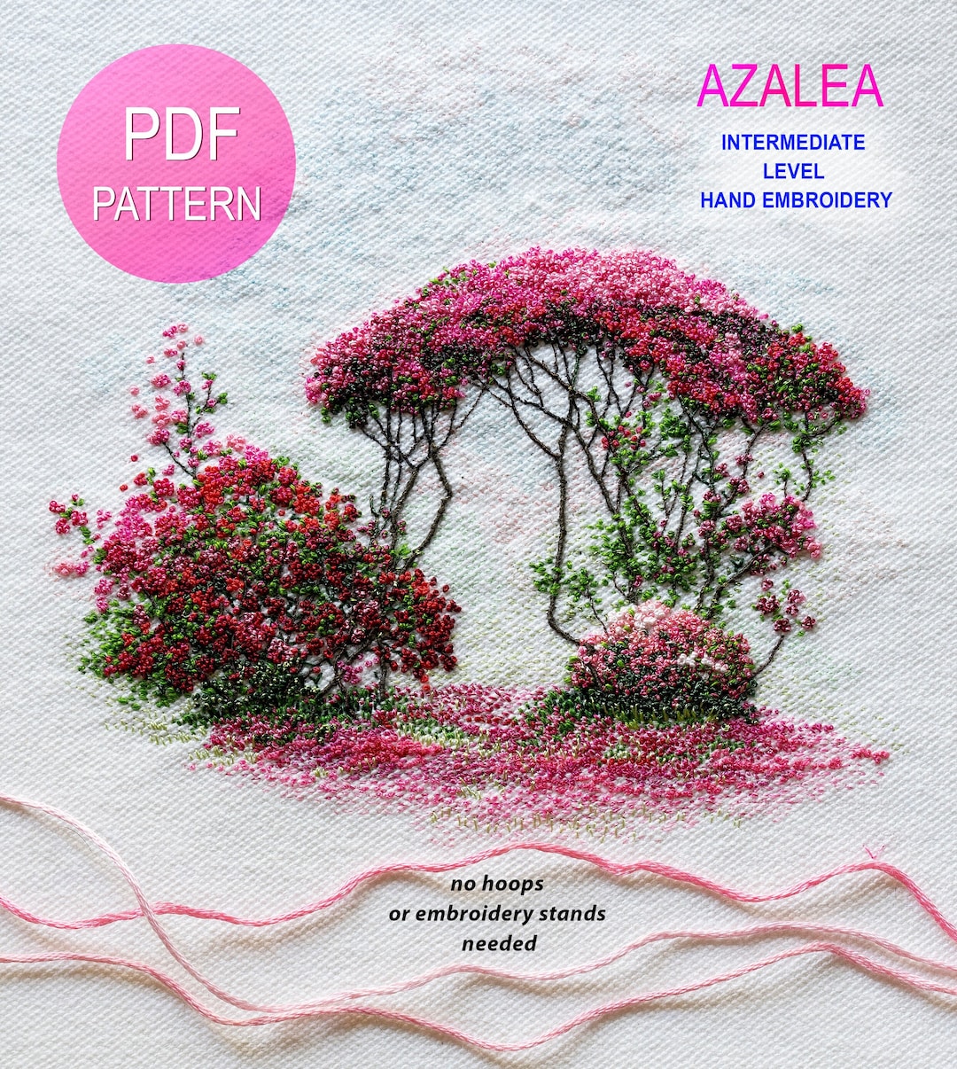 Azalea, Embroidery Digital Tutorial, Flowers Embroidery Pattern ...