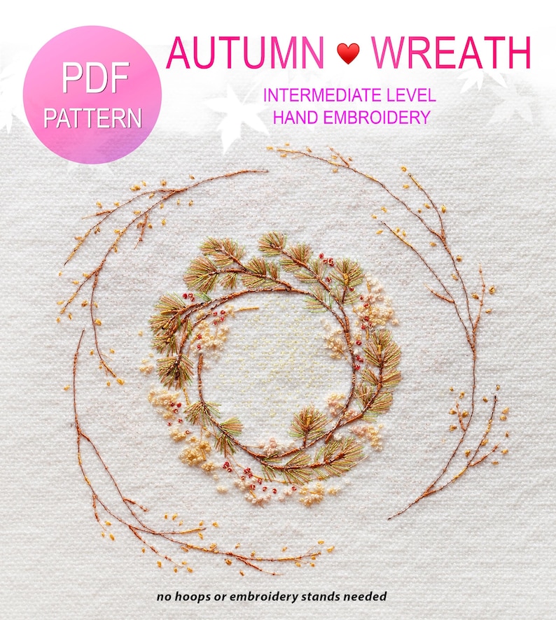 Autumn Wreath, Seasons, Embroidery Digital Tutorial, Plant Pattern ...