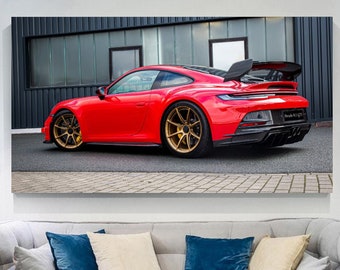 Red Porsche Canvas, Red Porsche 911 GT3 Wall Art, Porsche 911 Poster ...
