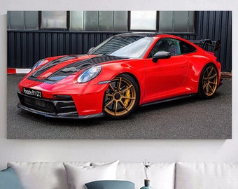 Red Porsche Canvas, Red Porsche 911 GT3 Wall Art, Porsche 911 Poster ...