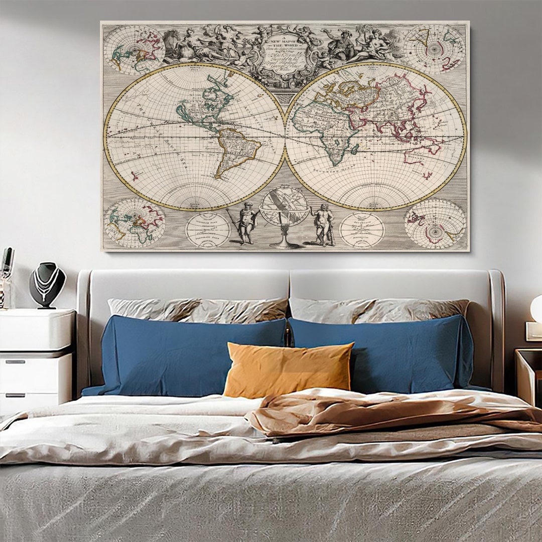 Map of the World Wall Art, Vintage World Map Canvas Art, Old Map Print ...