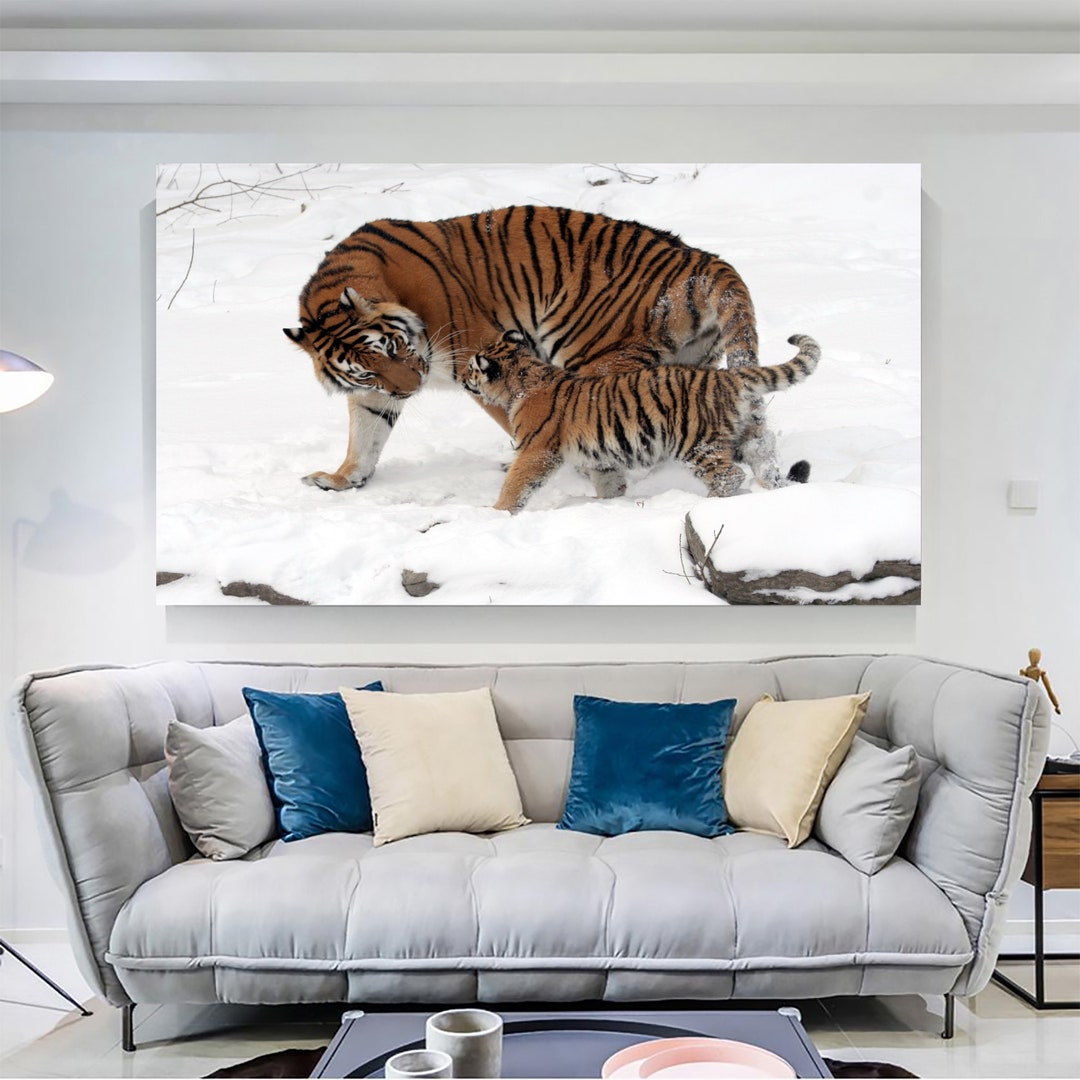 Siberian Tigress With Baby Wall Art, Tiger Canvas, Wildlife Poster ...