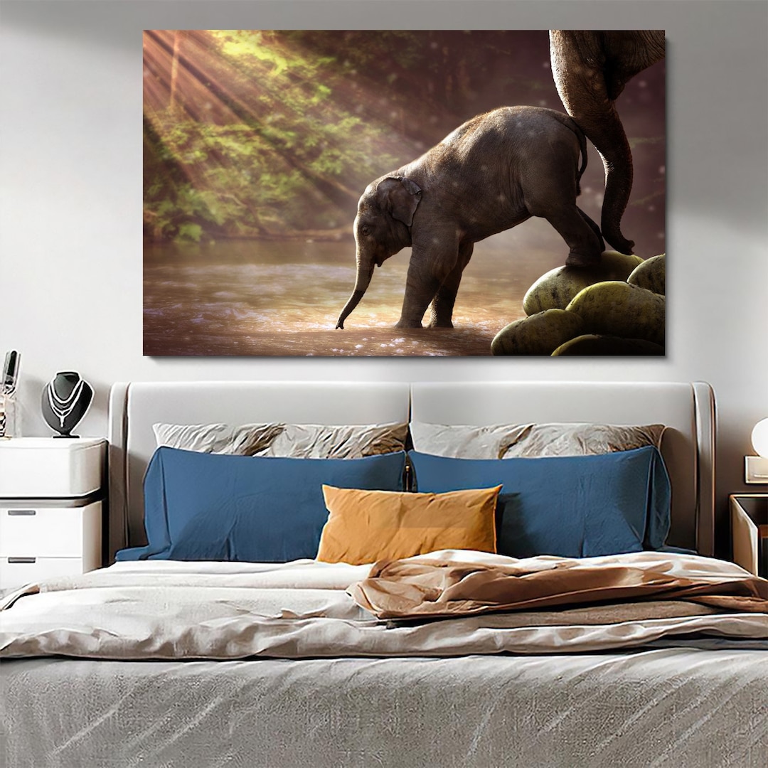 Elephants Wall Art, Elephant Canvas, Wildlife Poster, Animal Wall Decor ...