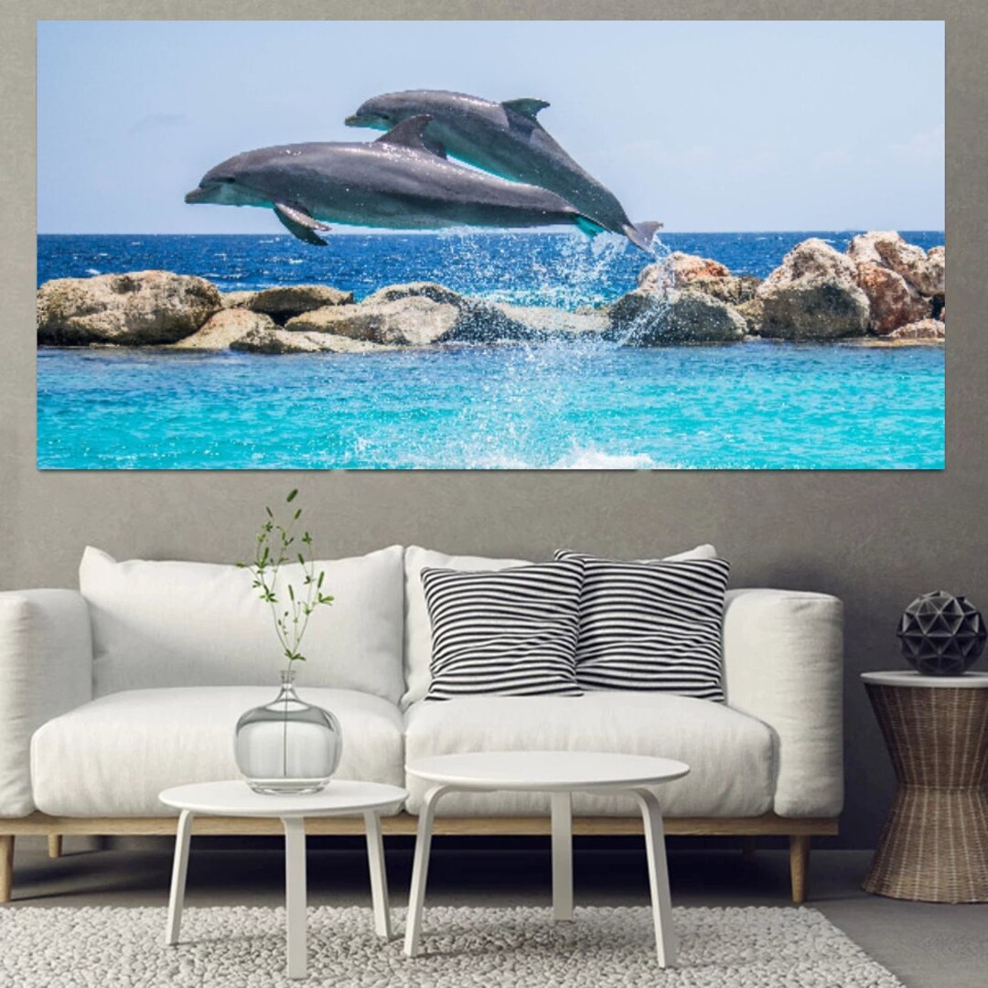 Cute Dolphins Wall Art, Animal Poster, Modern Wall Decor, Dolphin Print ...