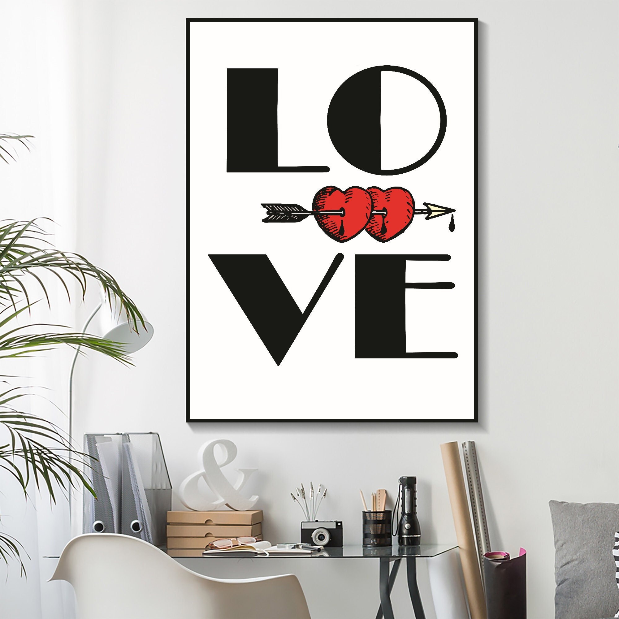 Love Heart Print Wall Art, Cupid Read Art, Valentine's Day Gift ...