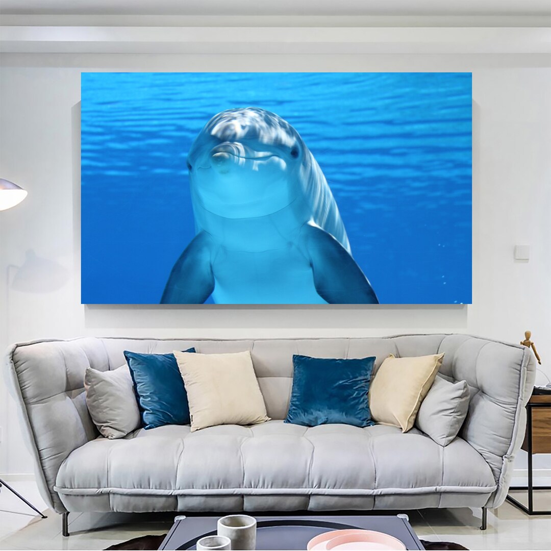Dolphin Canvas, Ocean Wall Art, Modern Wall Decor, Dolphin Print ...