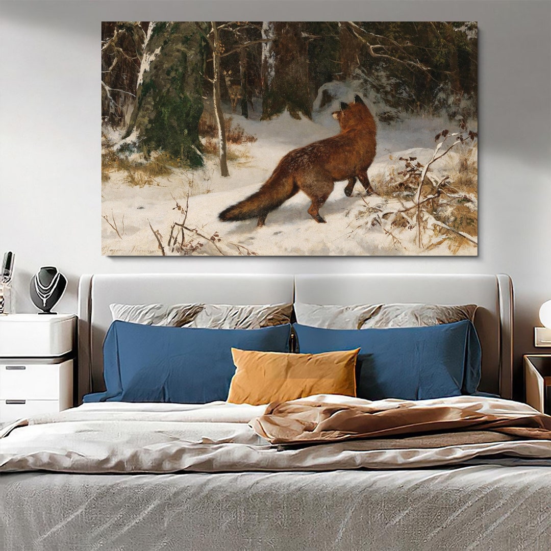 Arte em tela "Raposa na Neve": Pintura de inverno de Josef ...