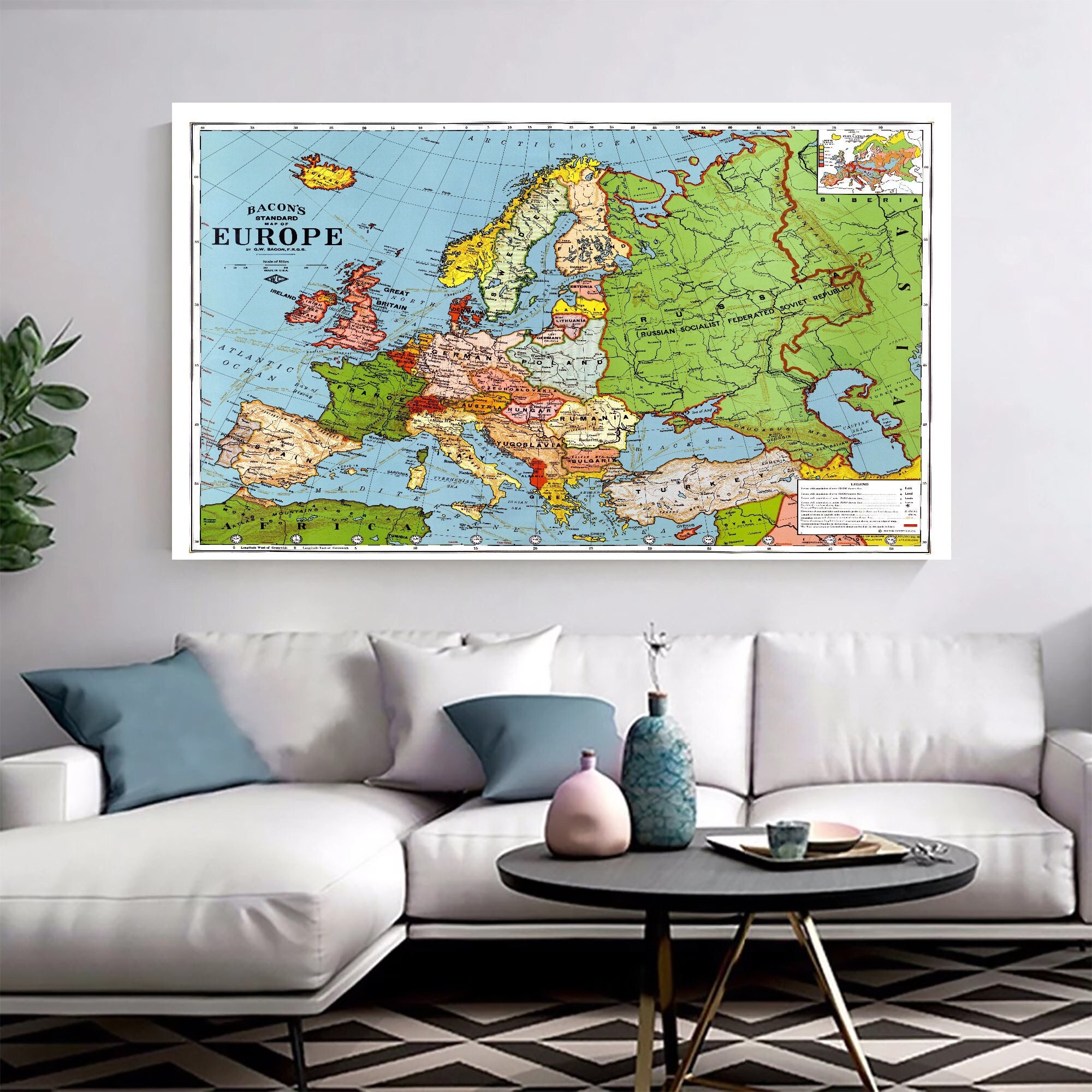 Standard Map of Europe by George Washington Bacon Wall Art, Europe Map ...