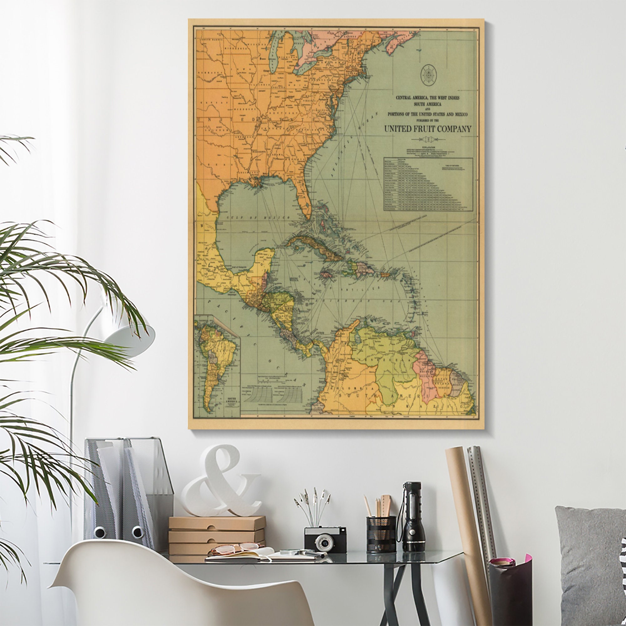 Caribbean Map Canvas Art: Vintage Style Central America Wall Decor - Etsy