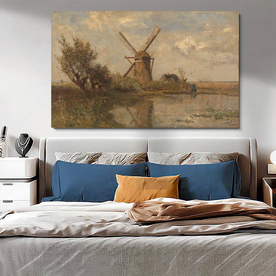 Vintage Dutch Windmill Canvas Art: Farmhouse Landscape Print - Etsy