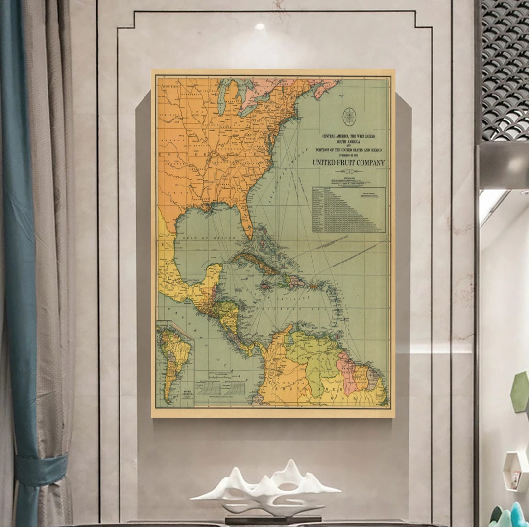 Caribbean Map Wall Art, Central_america Canvas Art, the West Indies ...