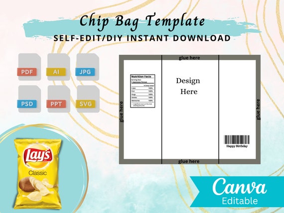Chip Bag Editable Wrapper DIY Template Blank Template - Etsy
