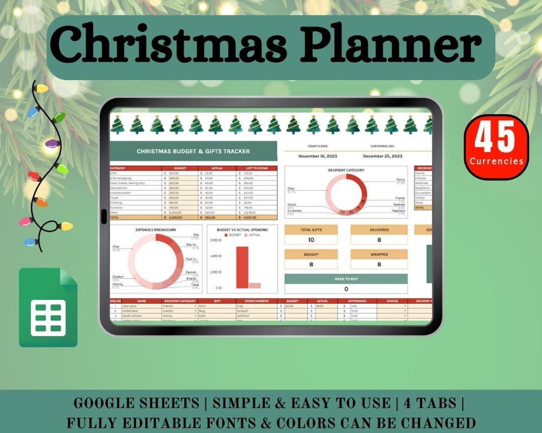 Christmas Planner Spreadsheet Christmas Budget Card & Gifts - Etsy
