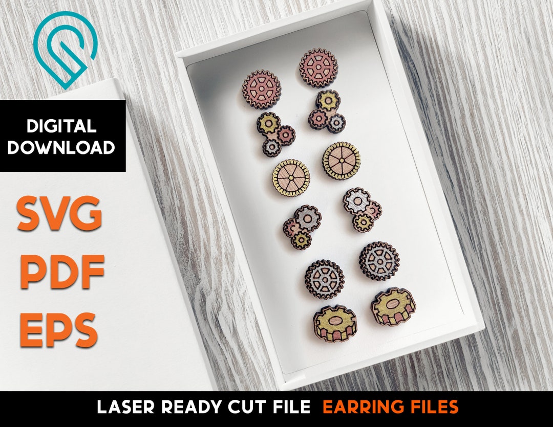 Gear Stud Earring Set - Laser Cut SVG File - Glowforge Ready - Jewelry ...