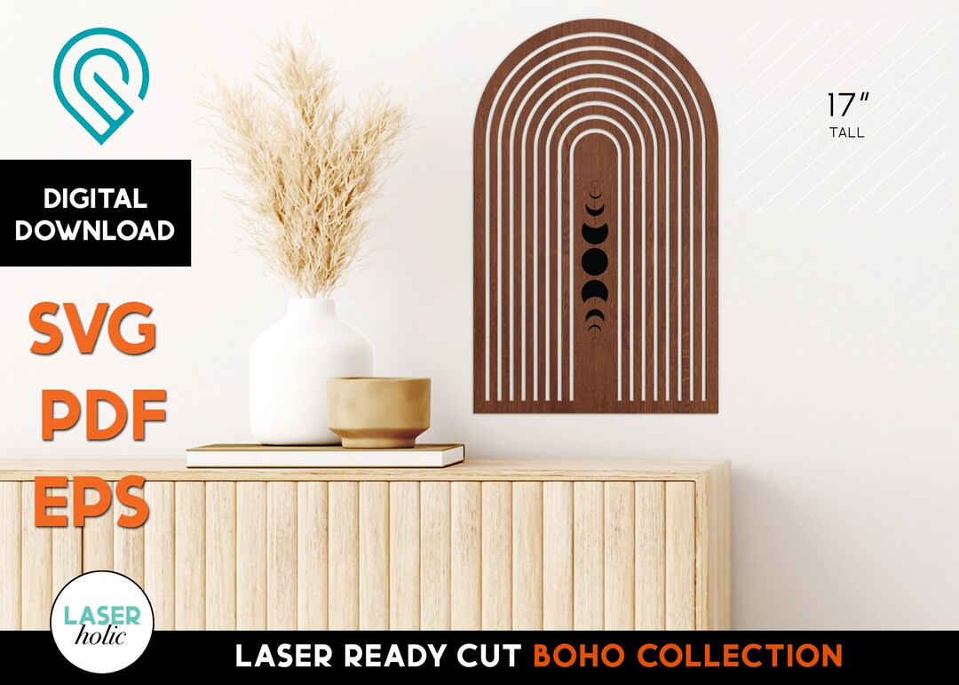 BOHO Rainbow Arch With Moon Phase Engrave - Laser Cut SVG File ...