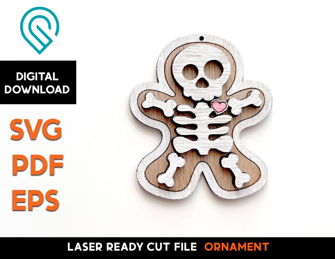 Skeleton Gingerbread Man Ornament: Laser Cut SVG Template (digital ...
