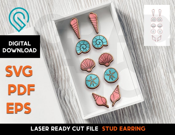 Sea Shell Stud Earring Set Laser Cut SVG File Glowforge - Etsy
